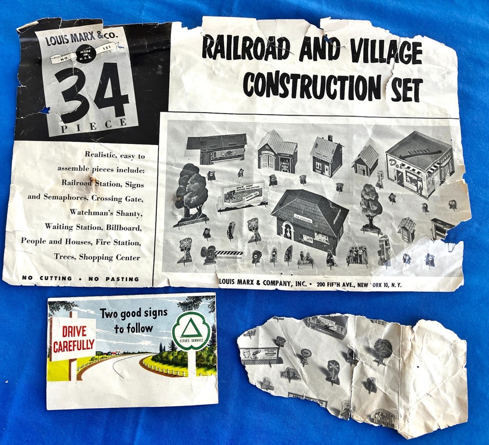 VINTAGE MARX CARDBOARD VILLAGE CONSTRUCTION SET - STATIONS, HOUSES AND ...
