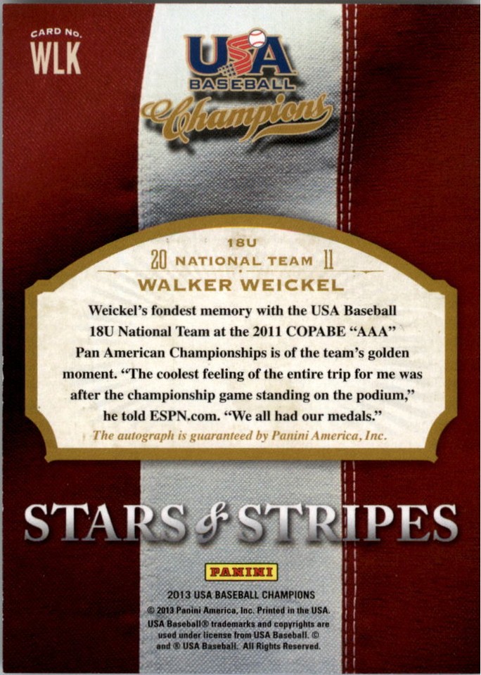 2013 USA Baseball Champions Stars and Stripes Signatures #94 Walker ...