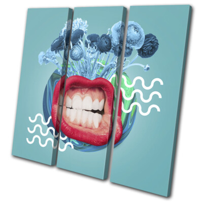 Mouth Lips Flowers Surrealism Abstract TREBLE CANVAS WALL ART Picture ...
