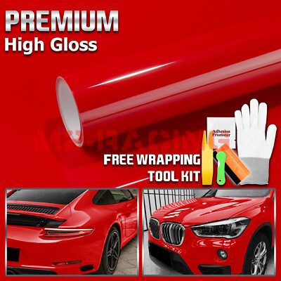 High Gloss Cherry Red Car Vinyl Wrap Sticker Decal Sheet Film DIY Air ...