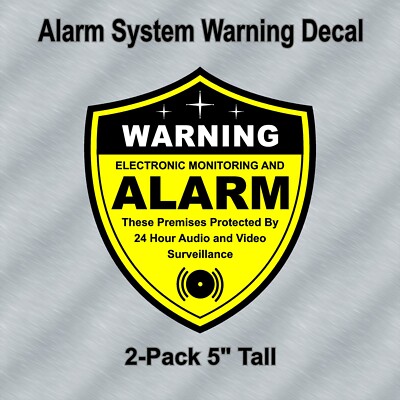 2-Pack Alarm System Warning Decals 5" Shield Shape Black and Yellow for ...