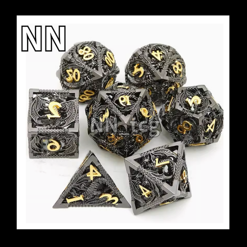 Black Metal Hollow Dragon Dice 7pcs Dice Set For Dungeon and Dragons ...