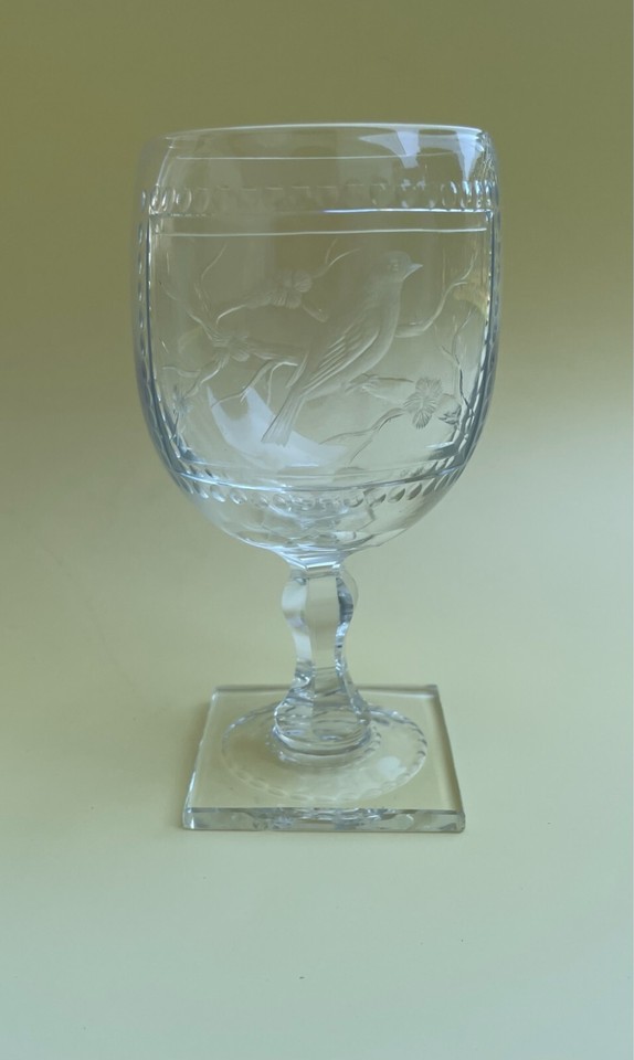 Thomas Webb Engraved Coal Tit Bird Crystal Drinking Glass Goblet ...