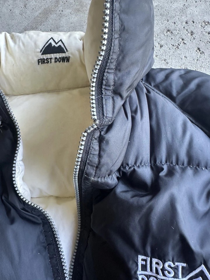 First Down Reversible Black and White Down Puffer Jacket Size L | eBay