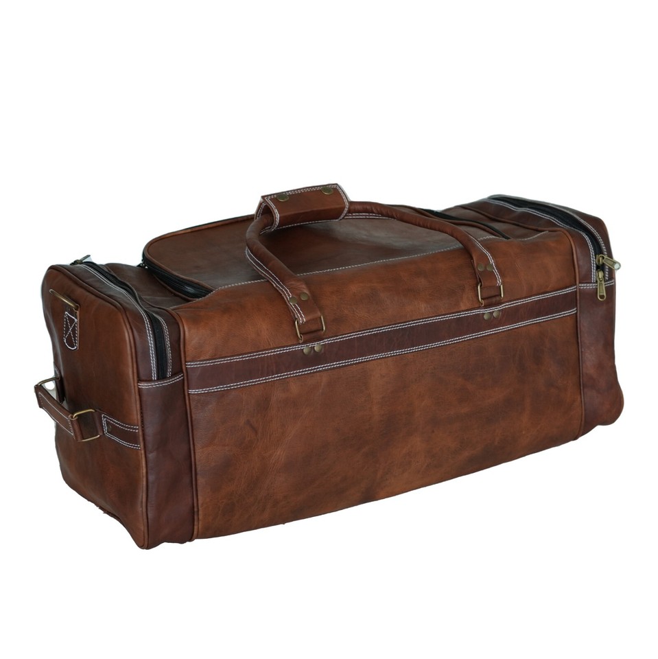 Genuine Leather Duffel Bag Handmade Travel Weekender Overnight Luggage ...