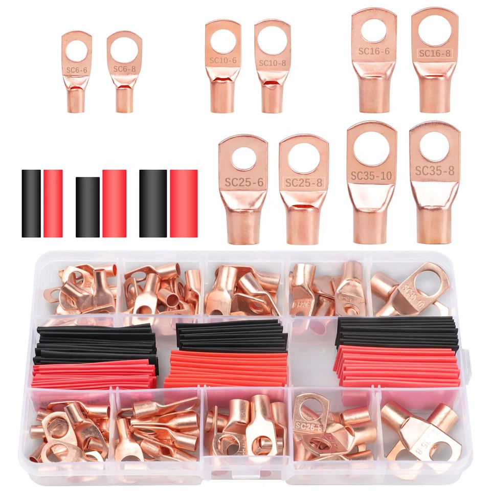 150pcs Battery Cable Ends Copper Wire Lugs Assortment AWG 2 4 6 8 10 ...