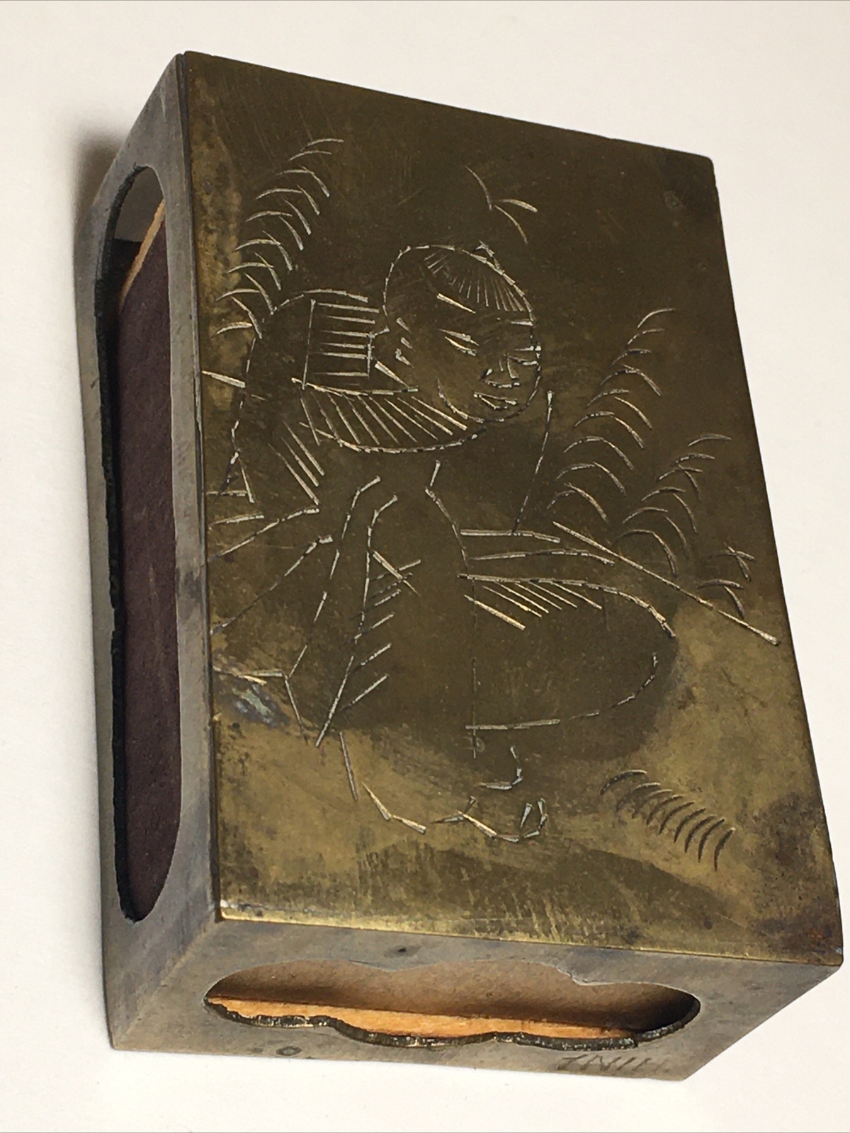 Vintage Matchbox Metal Match Holder Chinese Brass Box Striker ...