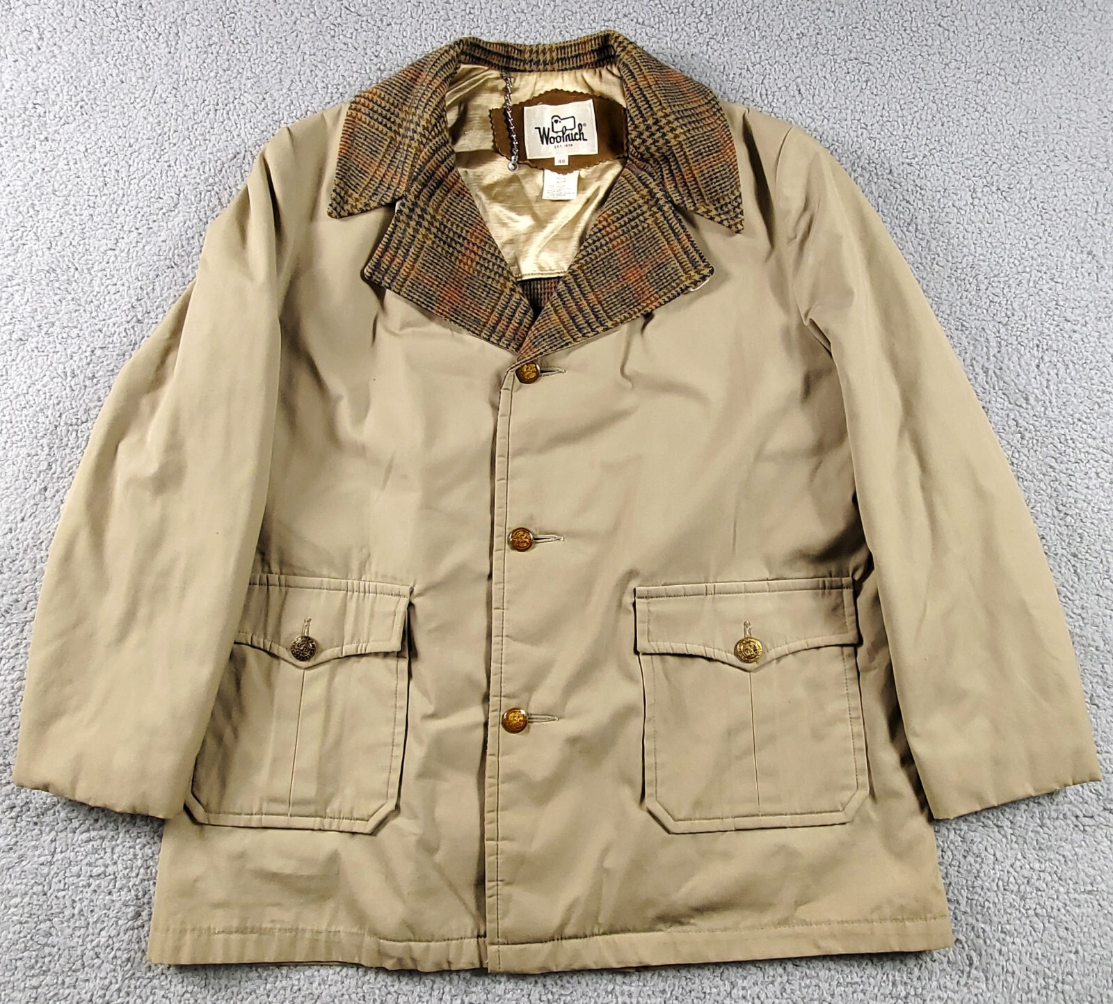 Vintage WOOLRICH Plaid Wool Inner Blanket Barn Coat Chore Jacket Canvas ...