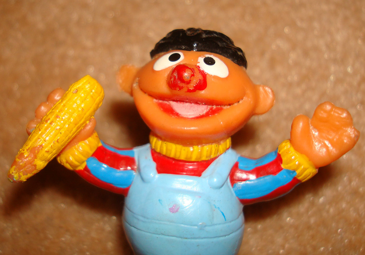 1980s JHP Muppets SESAME STREET Jim Henson Ernie Holding CORN PVC ...