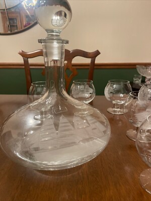 Toscany Brandy Decanter w/ Stopper and 6 Snifters With Etched Clipper ...