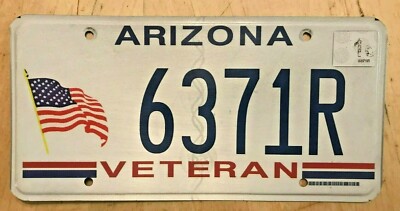 ARIZONA MILITARY VETERAN VET GRAPHIC AUTO LICENSE PLATE " 6371 R " AZ ...