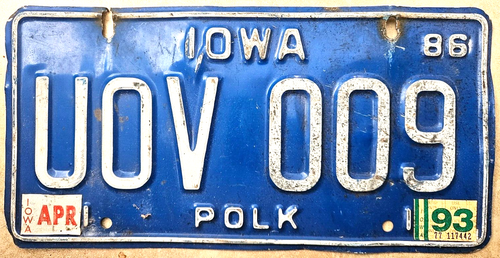 1986 Iowa UOV 009 Polk License Plate Blue and White | eBay