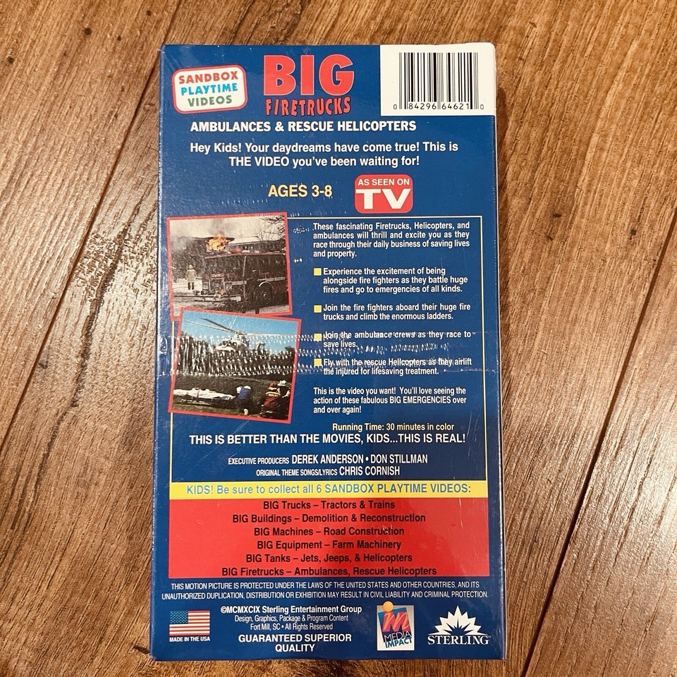 NEW Sealed Big Firetrucks Ambulances & Helicopters VHS Sandbox Playtime ...