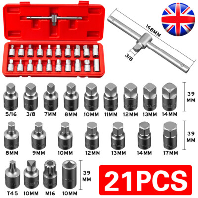 21Pcs Oil Drain Sump Plug Key Socket Set Kit Gearbox & Axel Removal ...