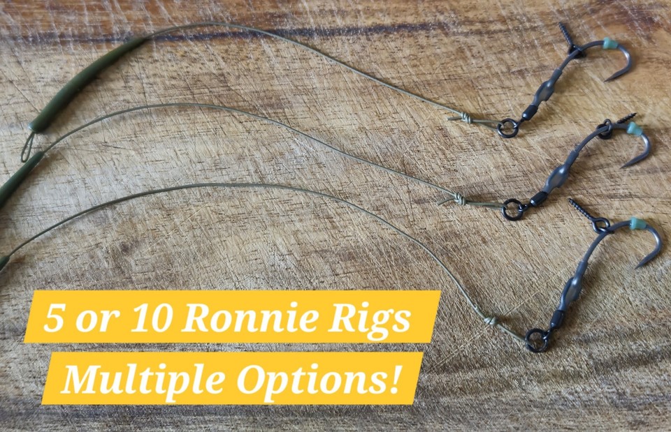 5 Ronnie Rig/ Spinner Rig Carp Fishing Rigs Curved Shank Nash Hooks Pop ...