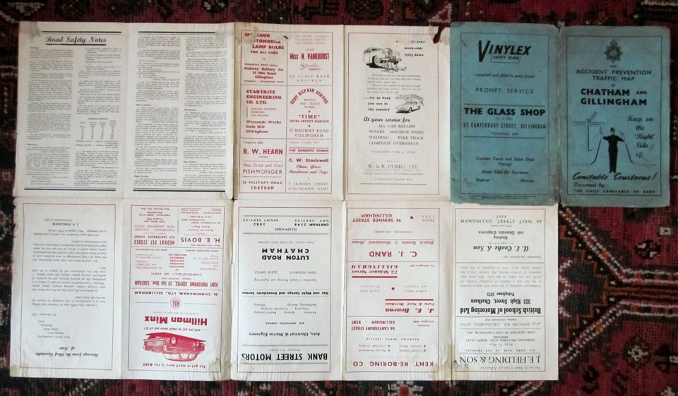1952 Accident Prevention Traffic Map Chatham Gillingham Kent Road ...