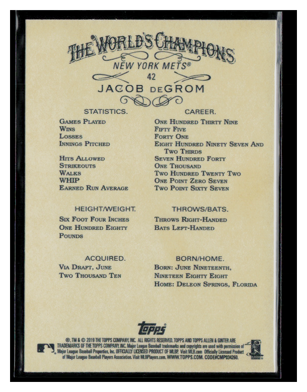 2019 Topps Allen & Ginter #42 Jacob deGrom | eBay