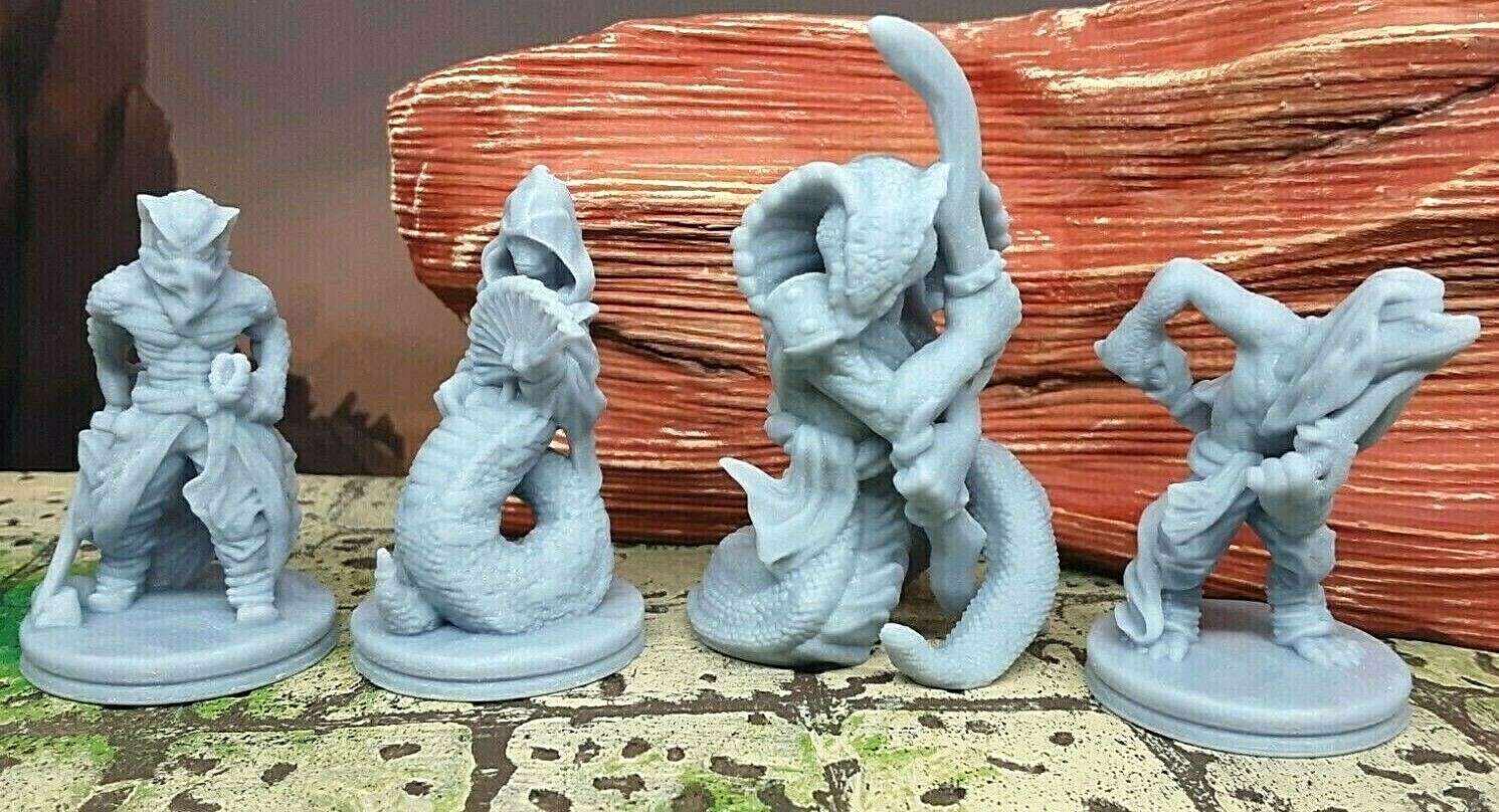 Lot of 4 Snakefolk Lizard People Mini Miniature Figure D&D 3D Printed ...