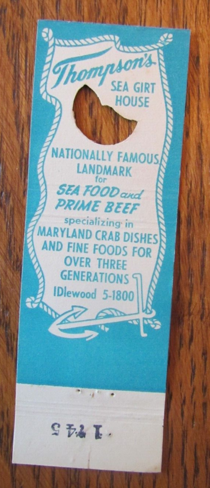 KNOTHOLE MATCHBOOK COVER: THOMPSON'S SEA FOOD BALTIMORE, MD 1950s ...