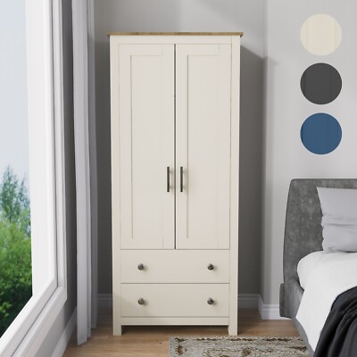 2 Door Wardrobe with Drawers and Hanging Rail Oak Coloured Top Slim ...