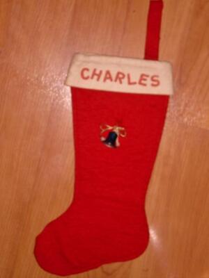 Vintage 1950s "Charles" Christmas STOCKING with Blue Bell Red White ...