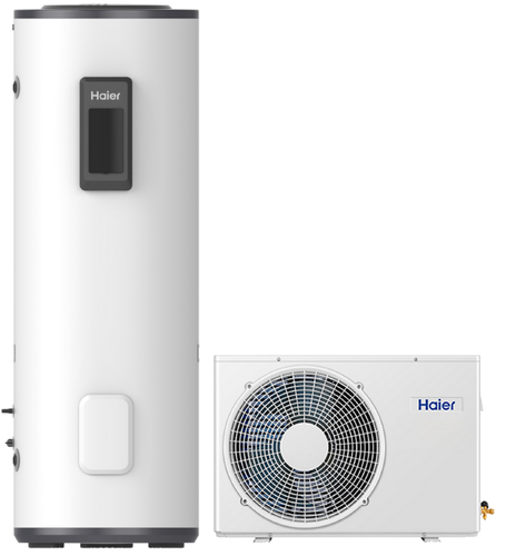 Haier Heat Pump Hot Water Split System 300L w/Boost In & Out Door Set ...