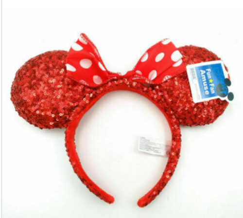 Disney Park Minnie Mouse Ears Festival Bow Sequins Mickey Red Cos ...