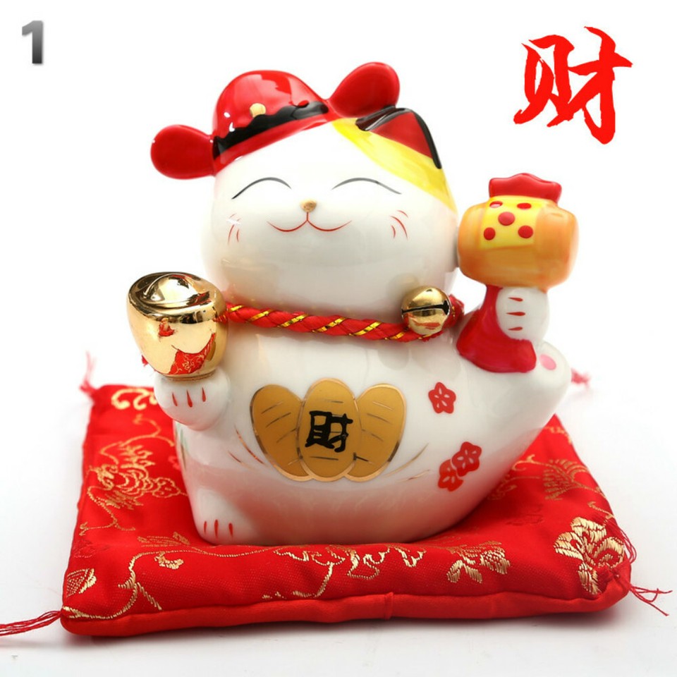 Chinese Lucky Cat Maneki Neko Ceramic Money Box Bell Fortune Gift Home ...