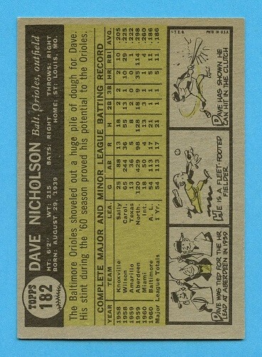 1961 TOPPS # 182 DAVE NICHOLSON BALTIMORE ORIOLES EXMT FREE SHIPPING | eBay