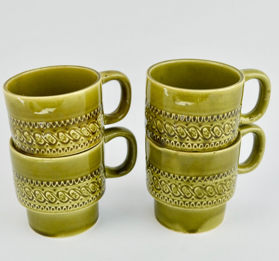 Japan Avocado Green Vintage Coffee Mugs Stacking Set of 4 | eBay