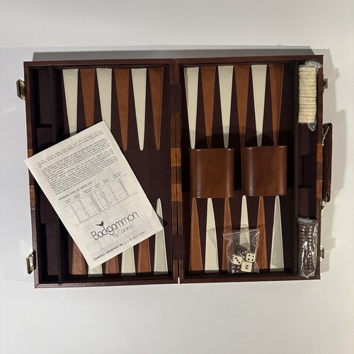 Vintage Cardinal Backgammon Complete Set Brown Tan White Faux Leather ...