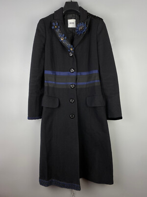 Moschino Cheap Chic Womens Wool Cotton Floral Black Button Coat Size M ...