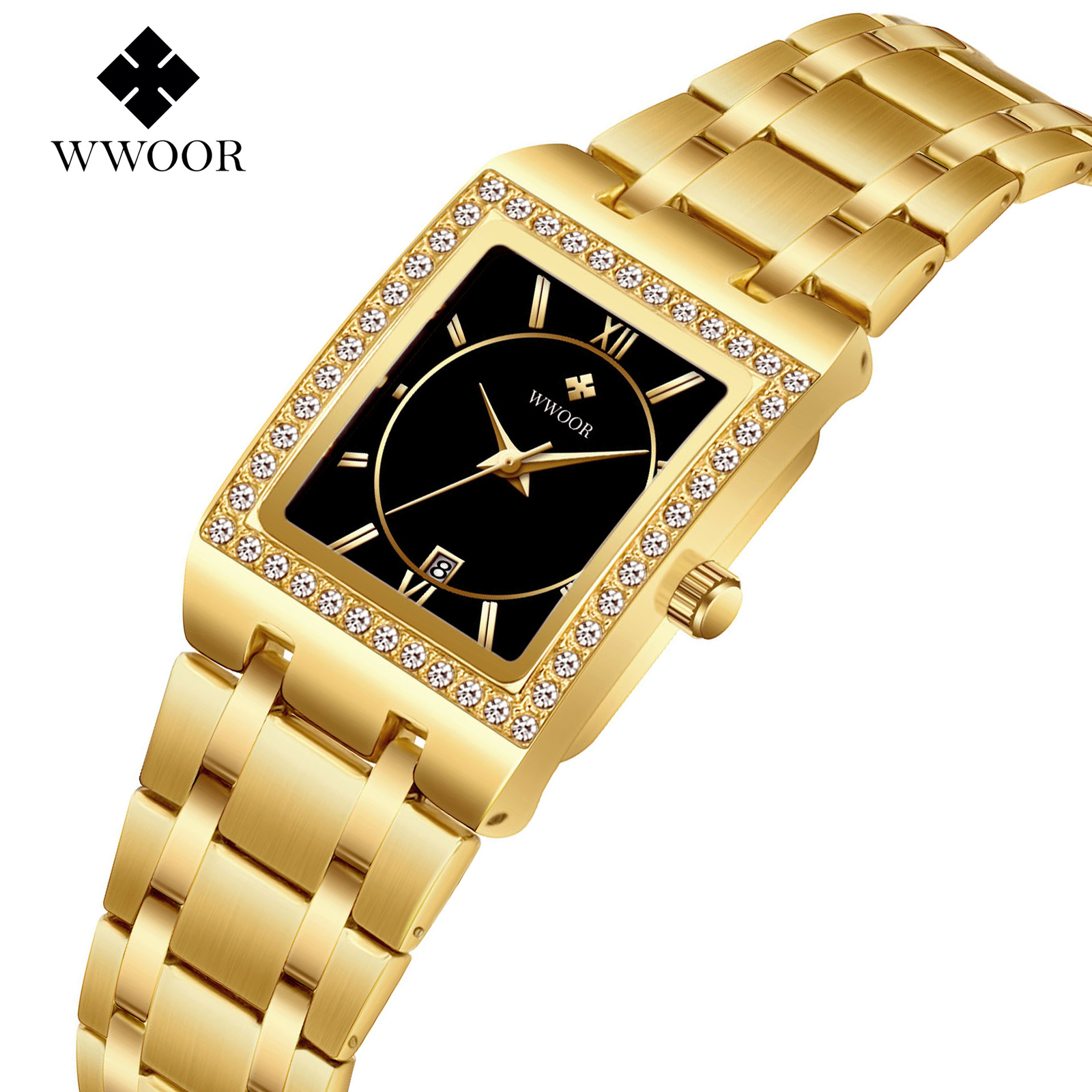 WWOOR Square Quartz Watch Women's Steel Band Fashion Calendar ...