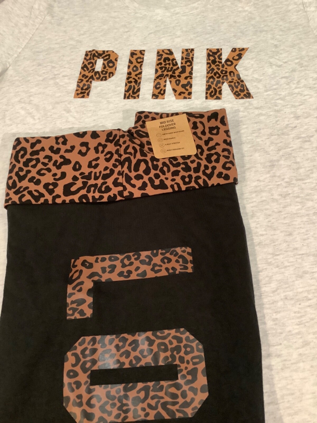 Victoria's Secret Pink Leopard SS Tee Shirt + Leggings Set Gray Black ...