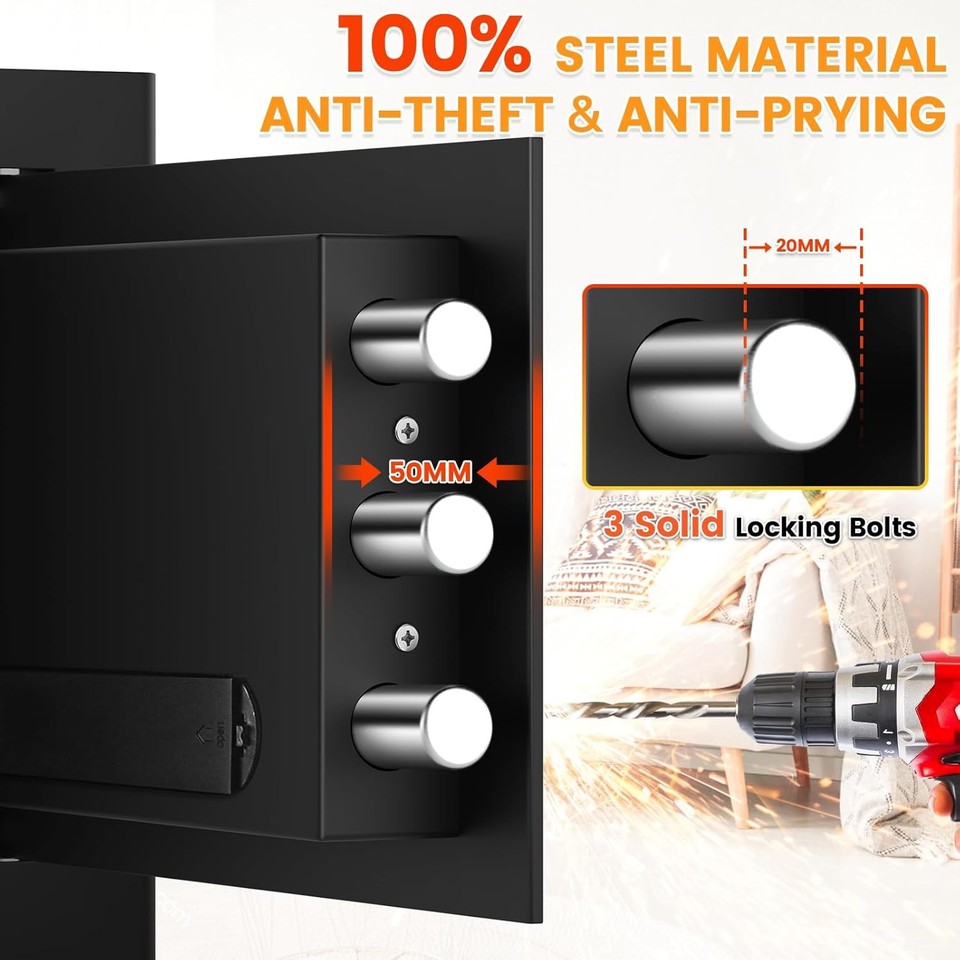 9.84" Tall Small Fireproof Safe Box, 1.2 Cu Ft Security Home Safe with ...