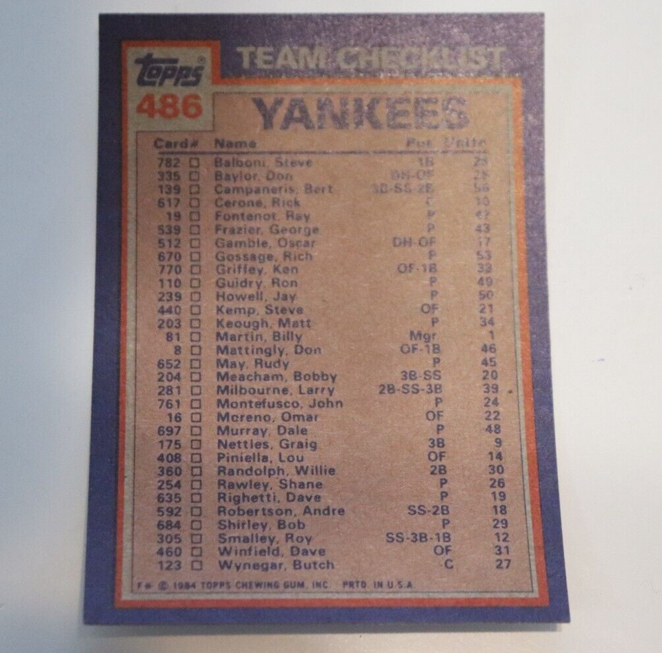 1984 Topps #486 Don Baylor/Ron Guidry New York Yankees | eBay
