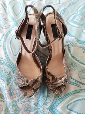 RMK Wedge Snakeskin Timber Leather Sandals High Heels Shoes Size 37 C40 ...