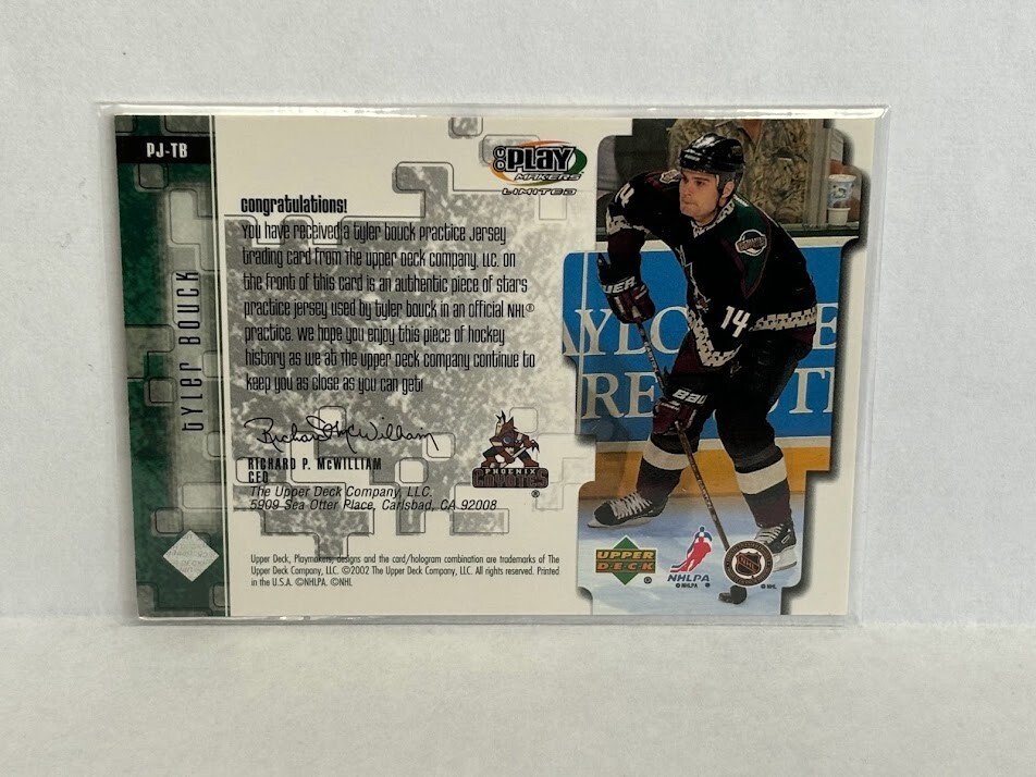 Tyler Bouck 2001-02 Upper Deck Play Makers Limited Practice Jersey ...