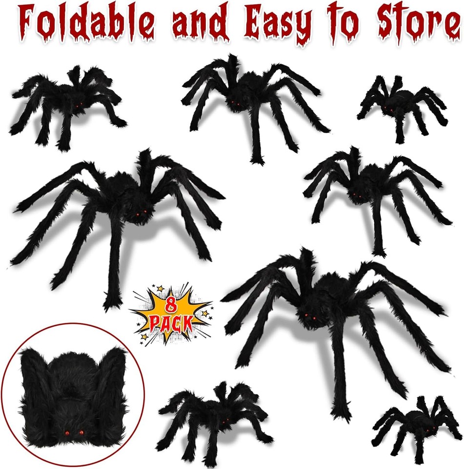 Halloween Spider Decorations Outdoor Indoor 8 Pcs Giant Outside Spiders ...
