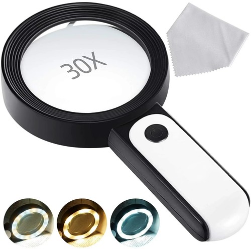 Magnifying Glass W/18 LED Lights 30X Double Glass Handheld Reading ...