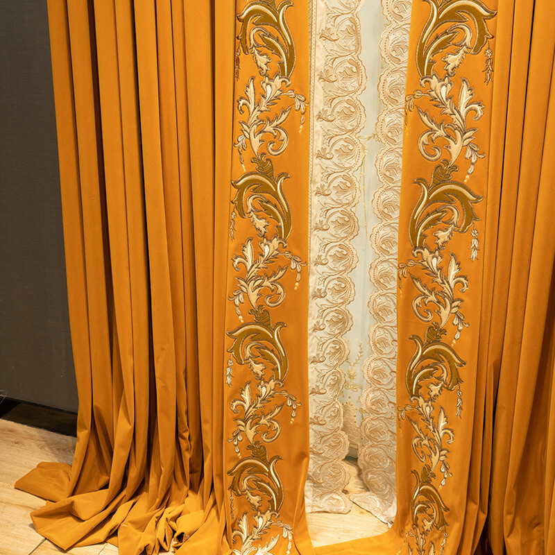 French orange stitching velvet embroidered high-end cloth curtain drape ...