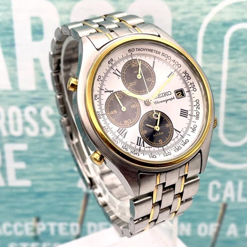 Seiko Men'S Watch Chronograph Combination Gold Bezel Hand White Dial | eBay
