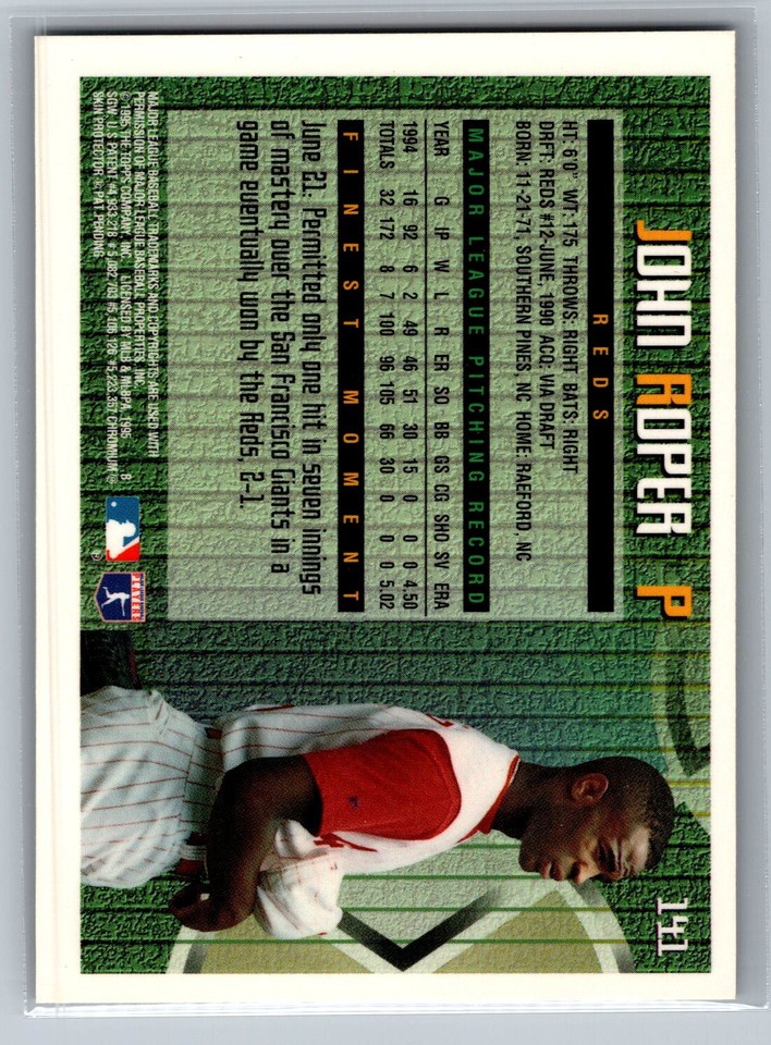 1995 Topps Finest With Coating Baseball #141 John Roper Cincinnati Reds ...