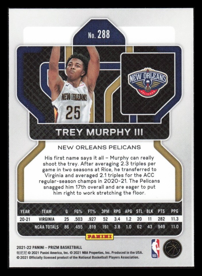 2021-2022 Panini Prizm Trey Murphy III Rookie Basketball Card #288 ...