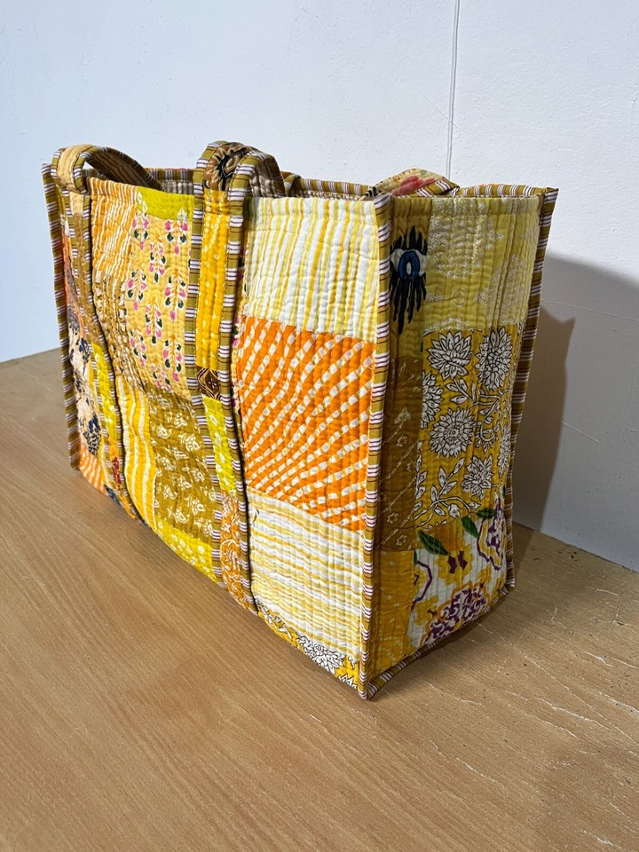 Indian Yellow Patchwork Quilted Shoulder Bag Women's Beach 100%Cotton ...