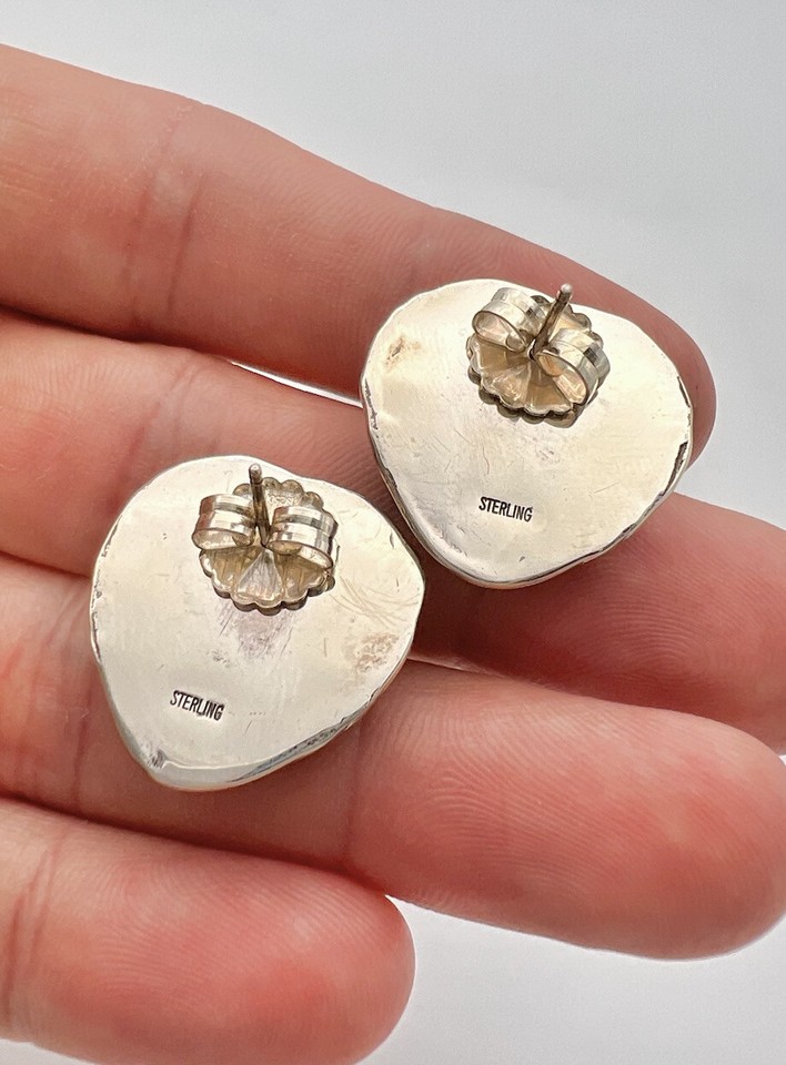 Vtg Navajo Sterling Silver Multi Gemstone Flush Inlay Heart Post Stud ...