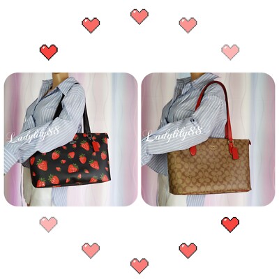 NWT Coach CH510 CH504 Gallery Tote In Signature Canvas/Wild Strawberry ...
