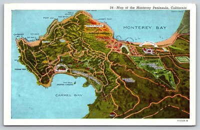 Map Of The Monterey Peninsula California CA Vintage Postcard | eBay