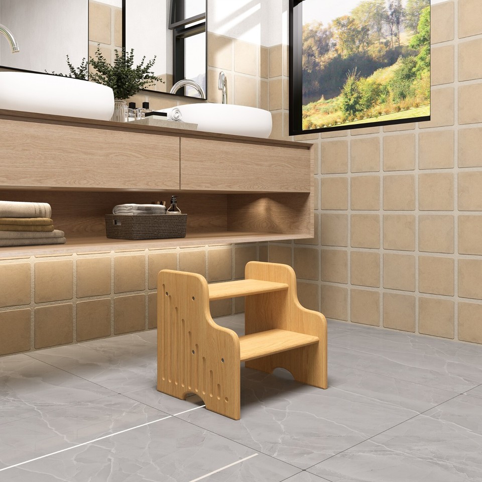 CONSDAN 2 Tier Step Stool, Wooden Step Stool for Adults Kids Seniors ...