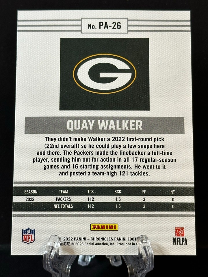 2022 Quay Walker Panini Chronicles Panini Pink Parallel Rookie Packers ...